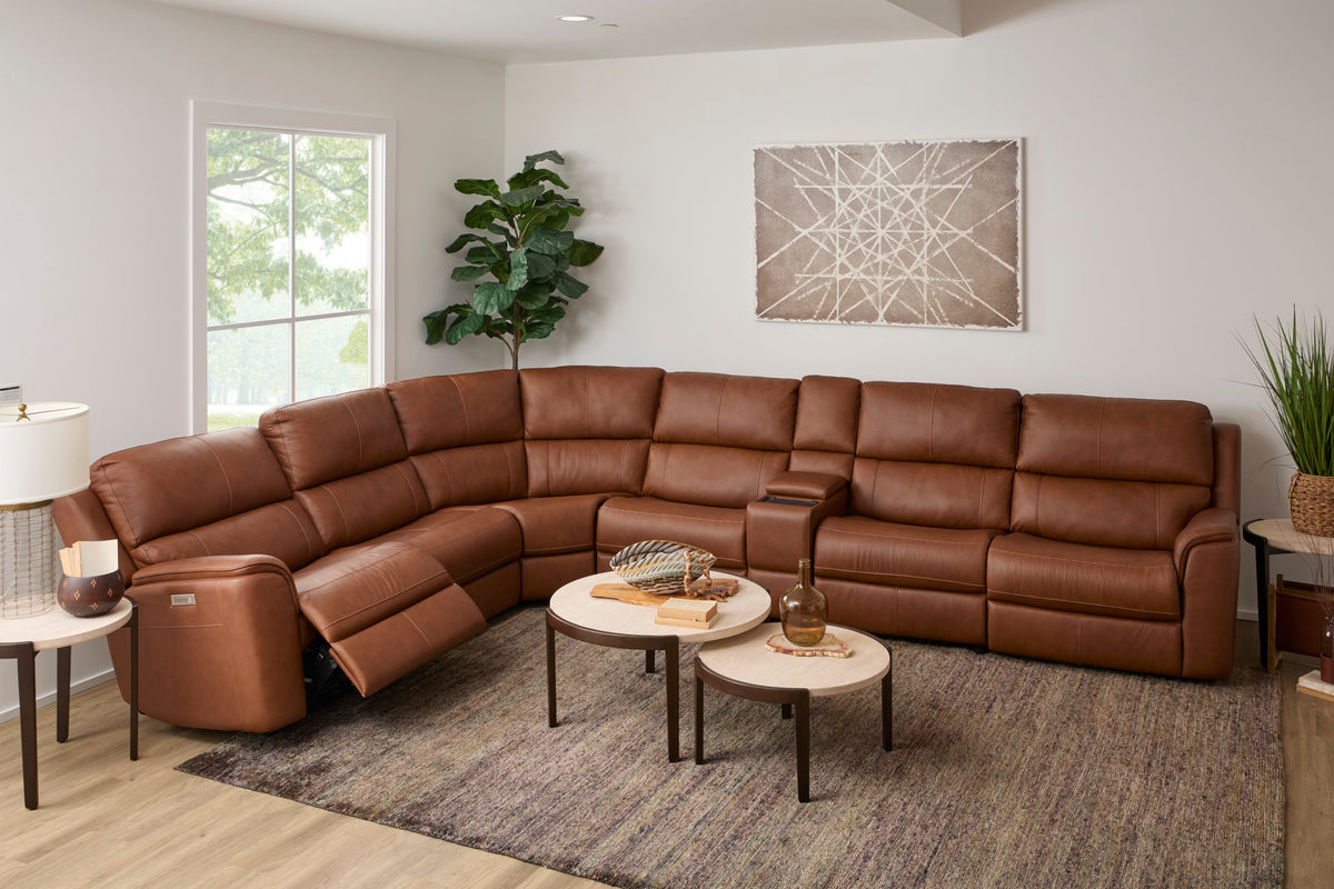 Henry Burnt Umber Power Reclining Sectional with Power Headrests & Lumbar