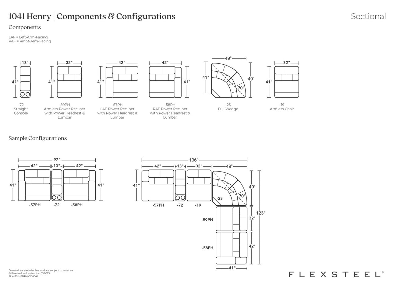 Henry Burnt Umber Power Reclining Sectional with Power Headrests & Lumbar