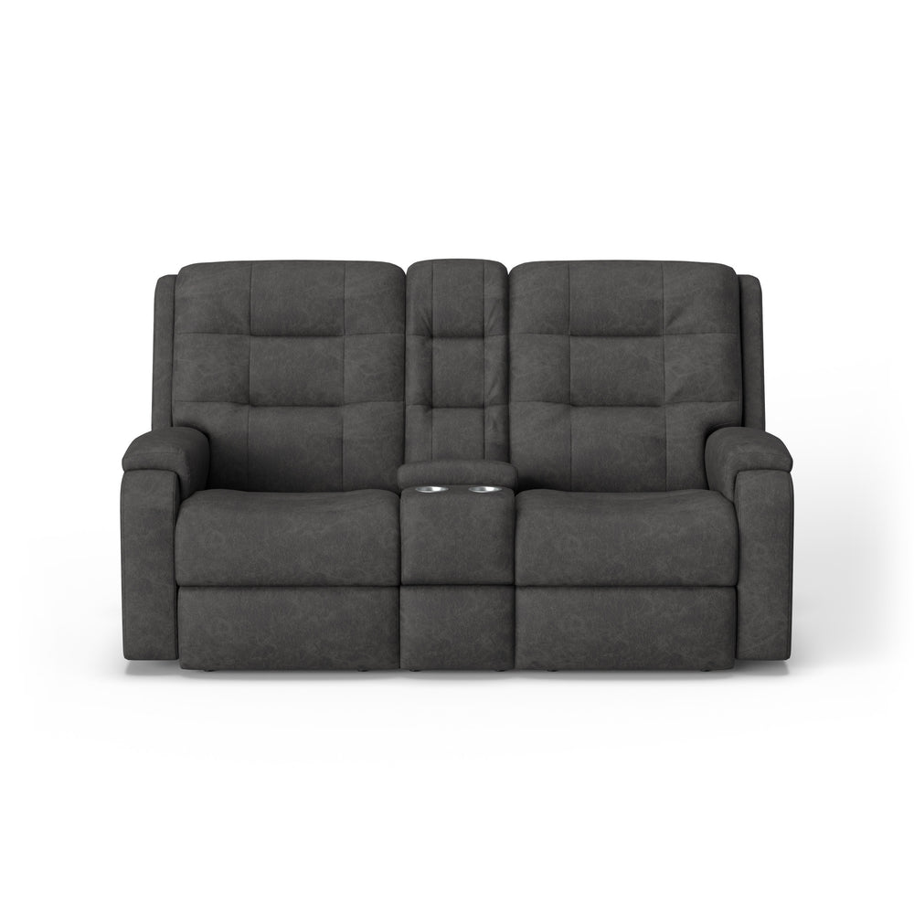 Arlo Leather Power Reclining Loveseat with Console & Power Headrests ...